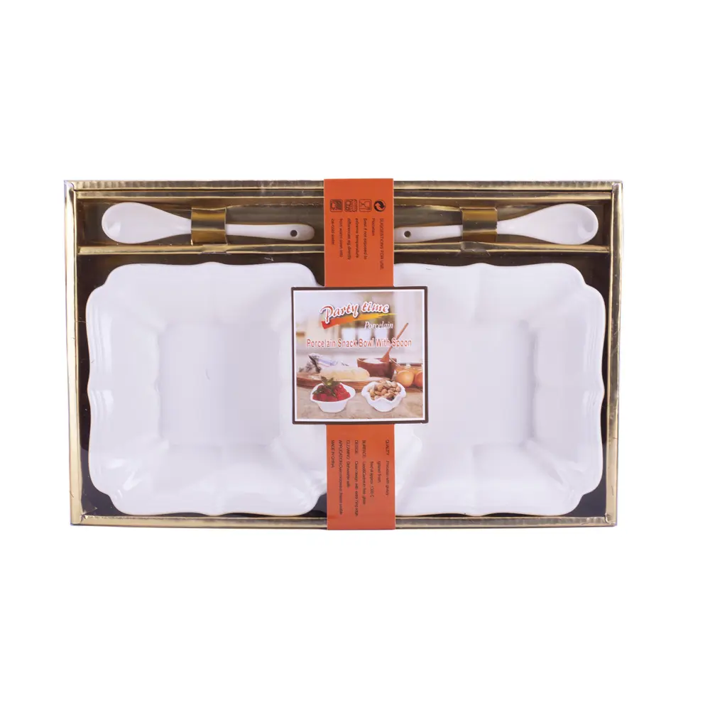 DIKER HOME Set porcelanskih činija sa kašikicama, 14x14cm, 2 komada, Beli