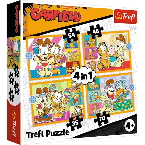 TREFL Puzzle 4u1 Garfield loves lasagna 34673 - 54, 48, 35, 70 delova