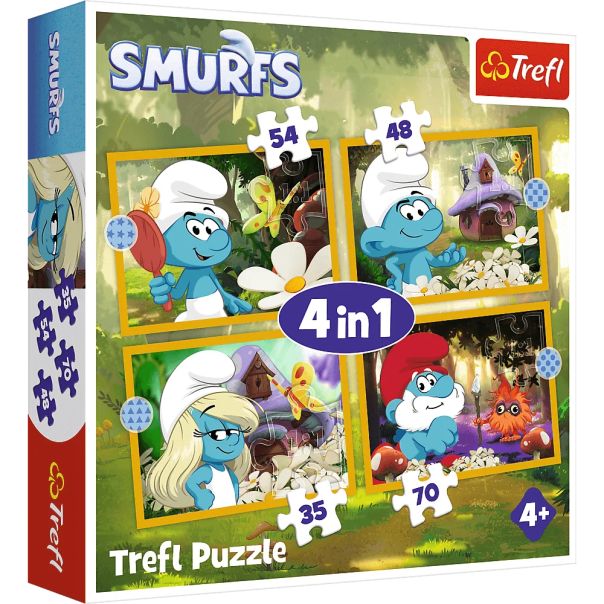 TREFL Puzzle 4u1 Life in the Smurf Village 34664 - 54, 48, 35, 70 delova
