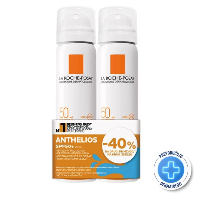 LA ROCHE-POSAY ANTHELIOS SPF50+ NEVIDLJIVA MAGLICA ZA LICE PROTIV MASNOG SJAJA, 2x75ml