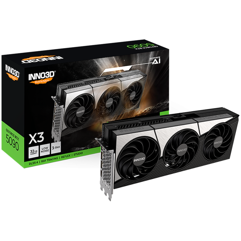 INNO3D NVIDIA RTX-5090 X3 32GB GDDR7 512bit, 2410 Mhz / 28 Gbps, 3x DP, 1x HDMI, 3 fan, 3 slot