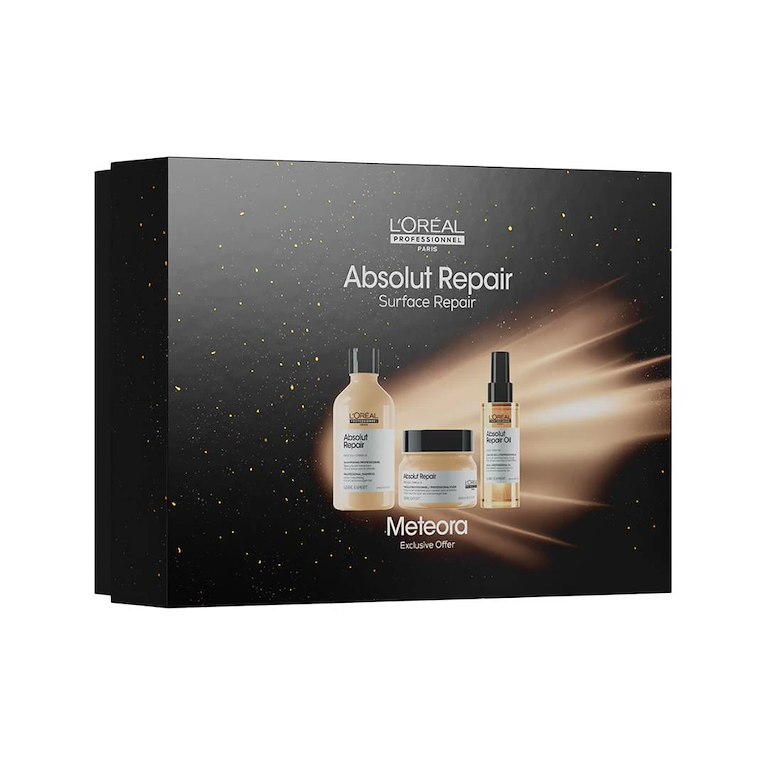 L’Oréal Professionnel SERIE EXPERT Absolut Repair METEORA TRIO POKLON SET; Promo Pakovanje Šampon 300 mL, Maska 250 mL i Ulje 10u1 90 mL