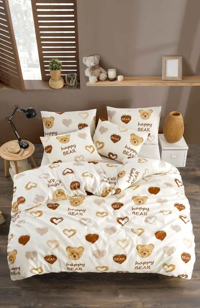 L'essentiel Maison Komplet Posteljine Teddy Bear Heart Fitted, 200x220 cm, Belo-braon