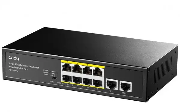 Cudy FS1010PG 8-Port 10/100M PoE+ Switch, 2 Uplink 10/100/1000M, 120W, 250m, 4KV