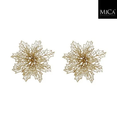 Dekordom 1181047 novogodišnja dekoracija - clip poinsettia set 2pcs 13cm - gold - edl ( 044622 )