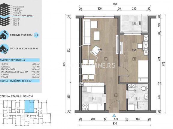 Trošarina, nvg, poslovni apartman 46.59m2 ID#10434