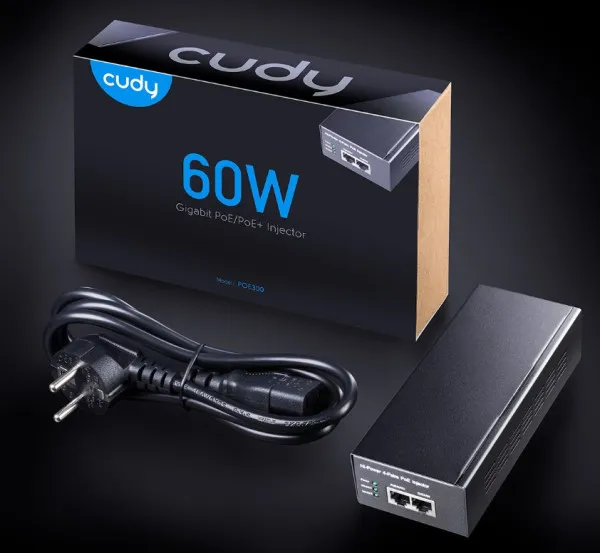 Cudy POE300 60W Gigabit PoE+/PoE Injector, 802.3at/802.3af Standard, Data and Power 100 Meters