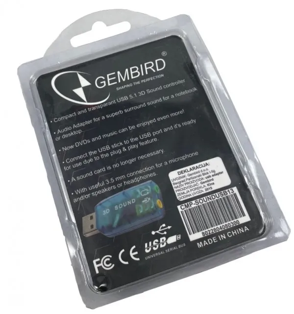 CMP-SOUNDUSB13 ** Gembird USB 5.1 3D zvucna karta, zamenjuje audio kontrolor u PC (223)