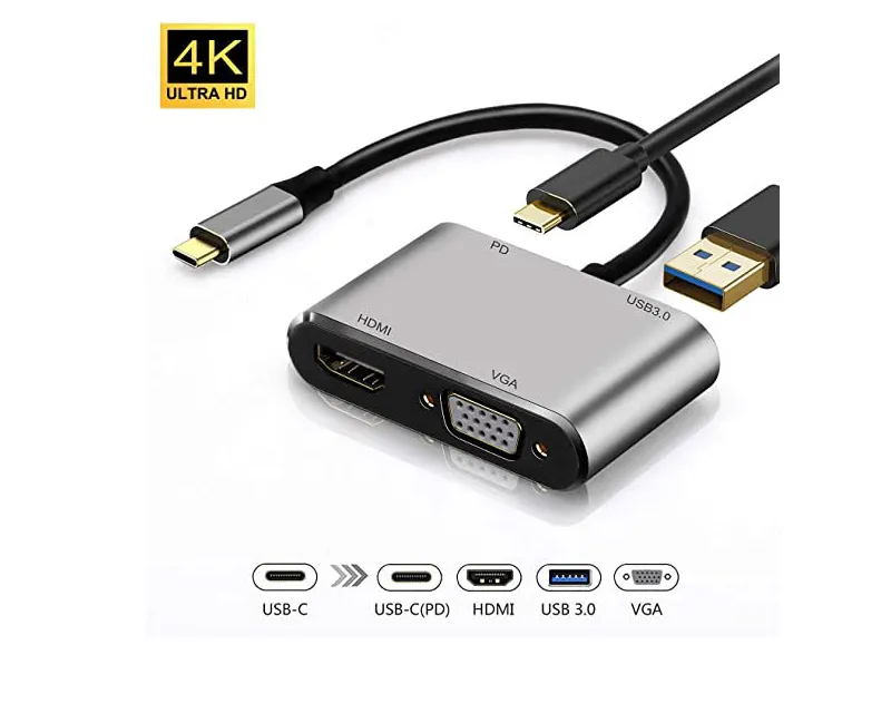 FAST ASIA Adapter-konvertor TIP C na HDMI 4K+VGA+1xUSB 3.0+TIP C