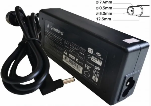 NPA65-195-3340 (DE03) Gembird punjac za laptop 65W-19.5V-3.34A, 7.4x5.0mm black PIN (Alt=DE10)