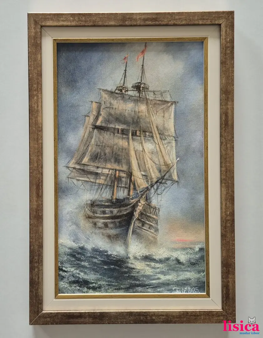 Ulje na platnu - Morem plovi brod, prelepo!