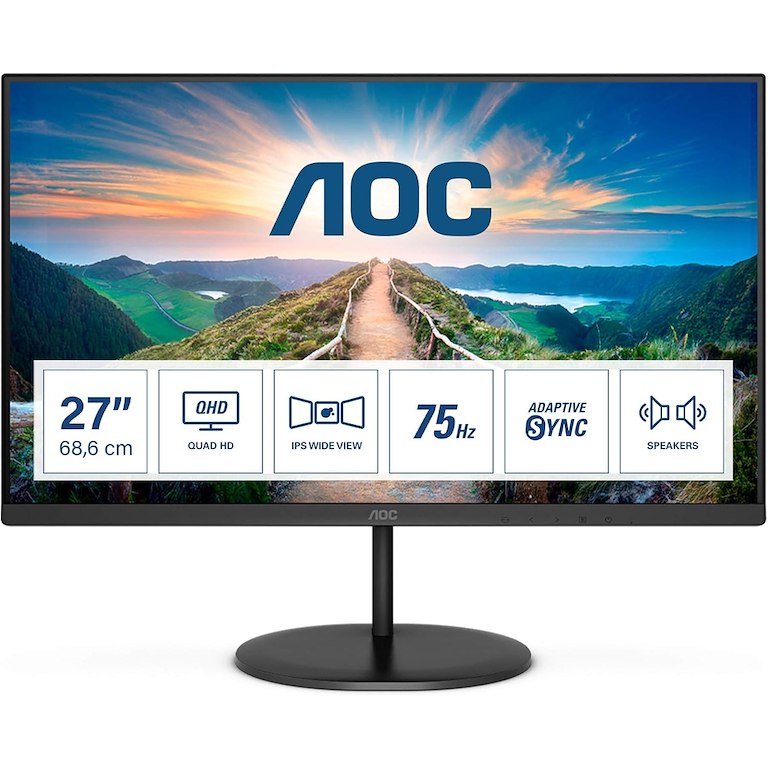 AOC Q27V4EA 27in QHD IPS Monitor | 2560×1440 75Hz | Built-in Speakers | VESA Mount | Adaptive Sync
