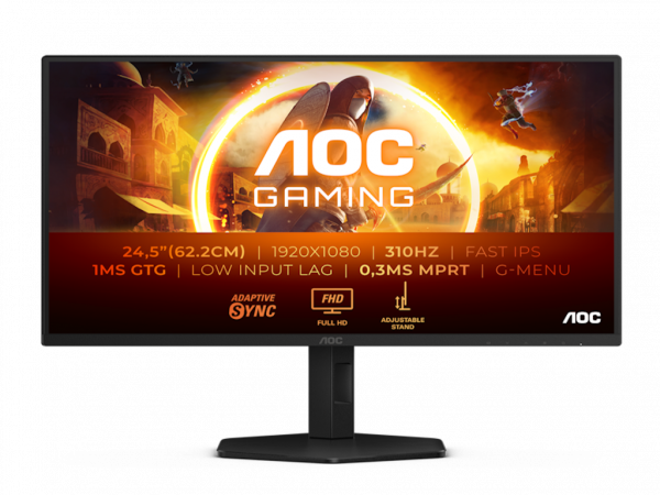 AOC Monitor 25G4SXU 24.5 inch IPS 1920X1080 310Hz 0.3ms MPRT HDMIx2,DP,USB Gsync pivot,visina crna