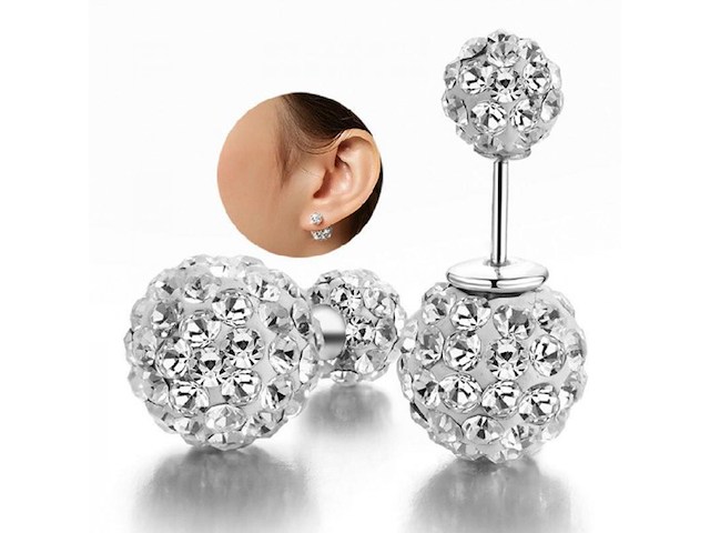 925 Silver Plated Double Crystal Ball Ear Stud Earrings