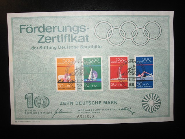 1972 SERTIFIKAT OLIMPIJADE MINHEN