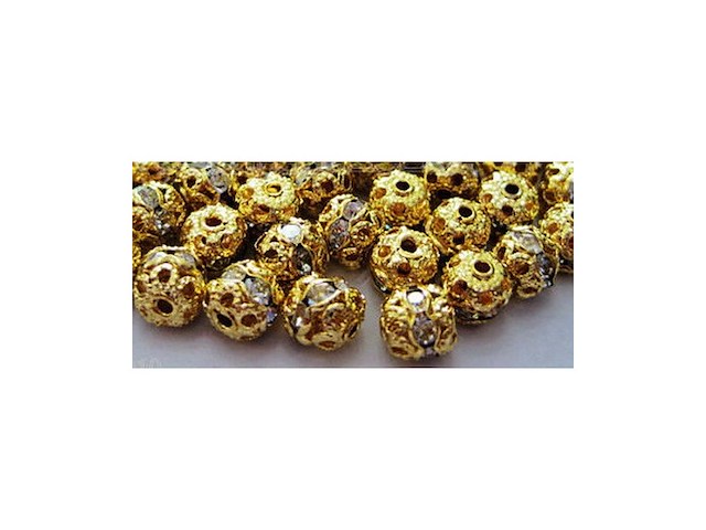 Perla metalna boje zlata sa cirkonima 8mm