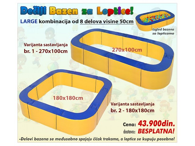 Dečiji bazen za loptice od 8 delova visine 50cm