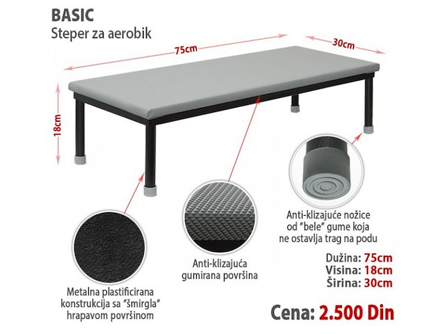 Steper za aerobik BASIC (Visina: 18cm)