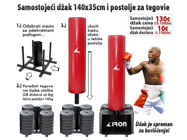 Samostojeći džak za boks sa postoljem za 140kg diskova