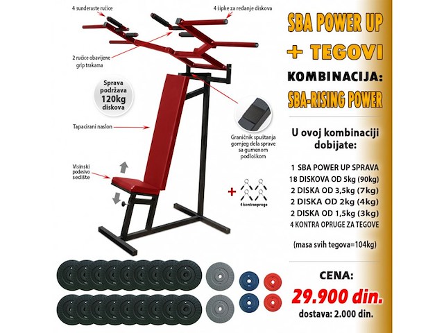 Sprava za vežbanje (SBA) + tegovi 104kg