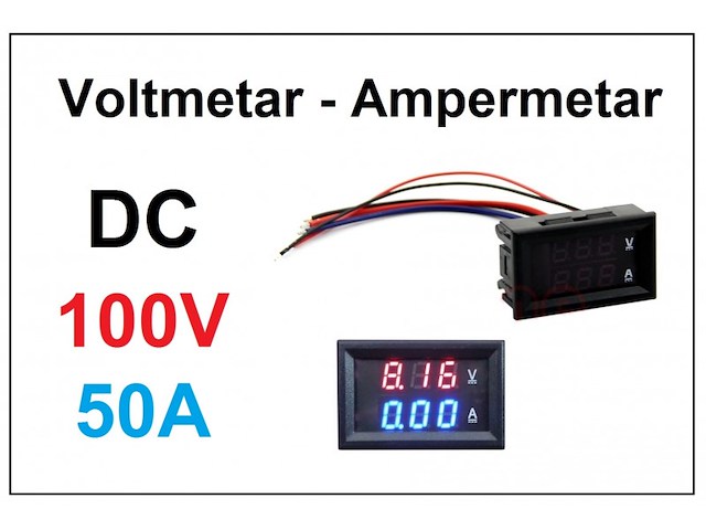 Voltmetar i Ampermetar DC 100V i 50A crveno-plavi