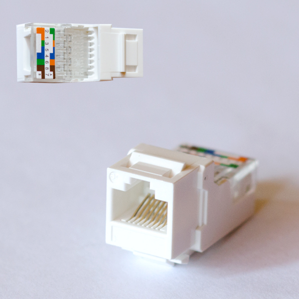 Modul RJ-45 UTP kat. 5E – kabl se spaja bez alata, 1000BASE-T & 2.5GBASE-T, T568A/B, Unicom SpeedCap – brza instalacija bez mogućnosti greške, bela / crna / plava / crvena boja (UKJ-TC5E)