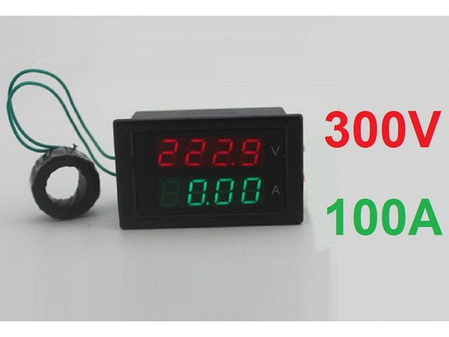 Voltmetar i Ampermetar AC 300V i 100A RED+GREEN