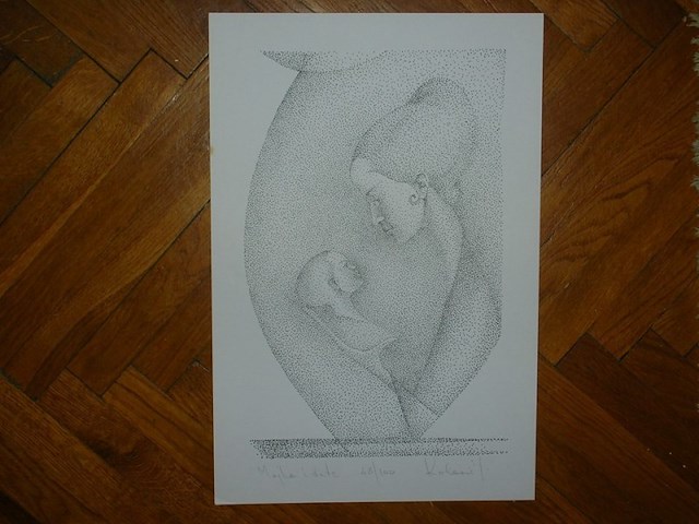 Umetnička slika,grafika,Ilija Kolarić,Majka i d,30x45c