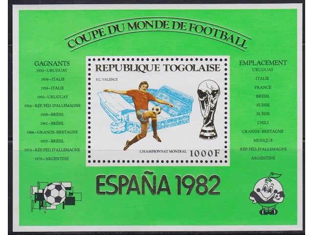Togo 1981 Espana `82 Stadion Valensije blok, čisto (**)