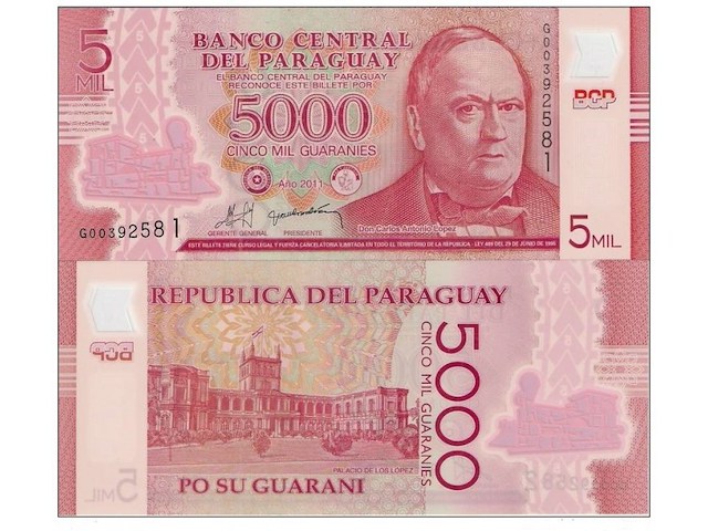 Paraguay 5000 guaranies 2011. UNC POLIMER