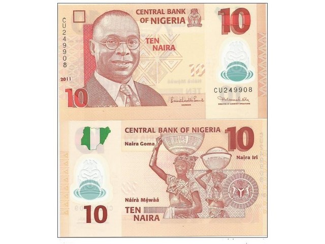 Nigeria 10 naira 2011. UNC Polimer 6 cifara u serijskom