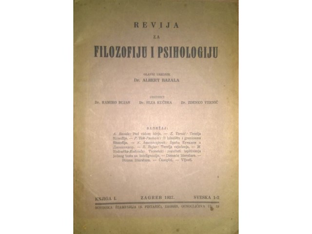 REVIJA ZA FILOZOFIJU I PSIHOLOGIJU, I, 1-2, 1927.