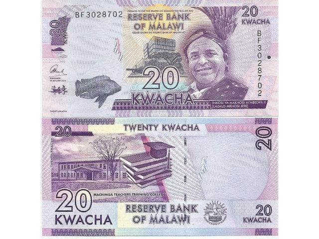 Malawi 20 kwacha 2016. UNC