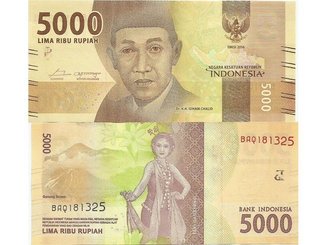 Indonesia Indonezija 5000 rupija 2016. UNC