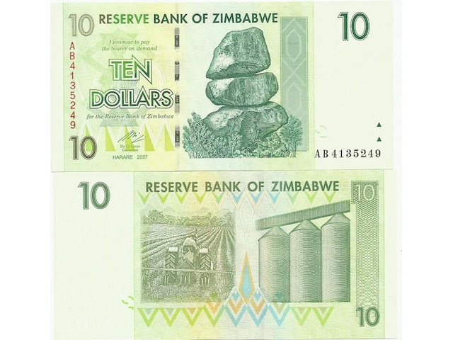 Zimbabwe 10 dollars 2007. UNC P-67