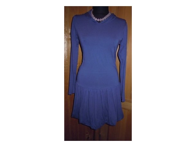 Petrolej plava haljina sa kapuljačom