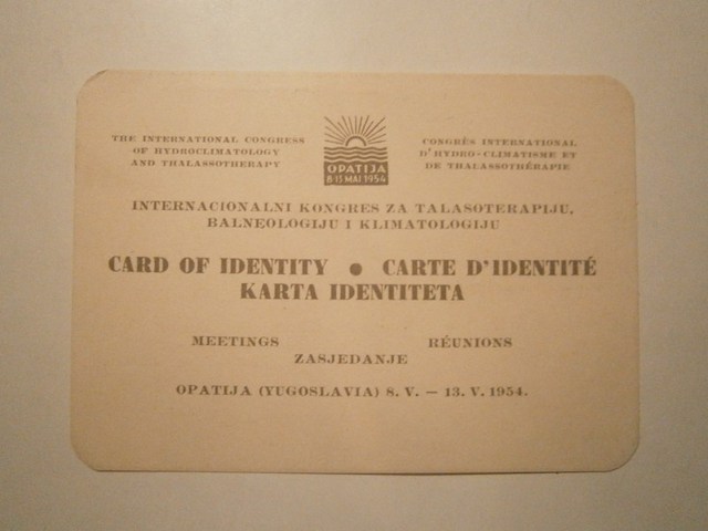 IDENTIFIKACIONA KARTICA-OPATIJA 1954.GODINE