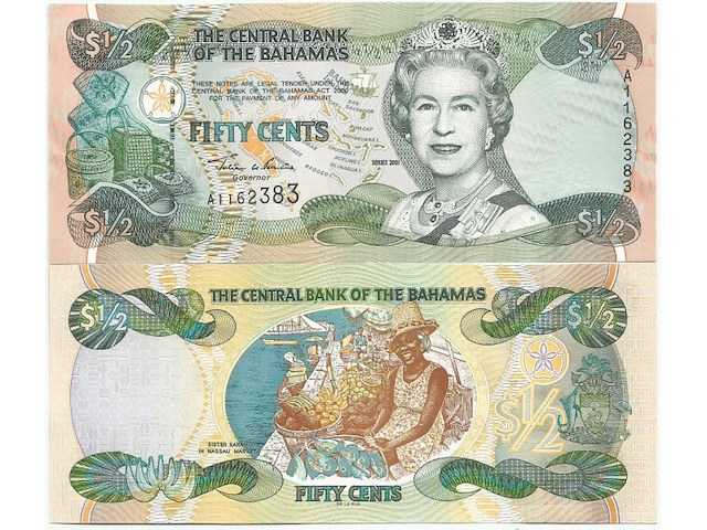 Bahamas 1/2 dollar 2001. UNC P-68