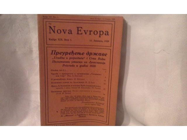 Nova Evropa broj 1 11 januara 1929