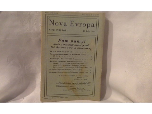 Nova Evropa broj 1 11 jula 1928