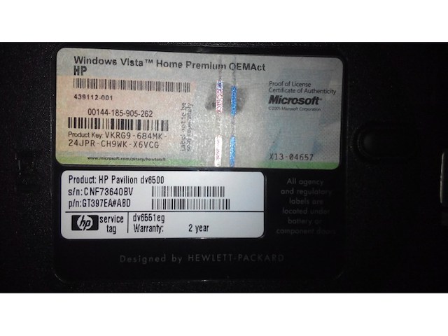 HP dv6500 donji deo kucista