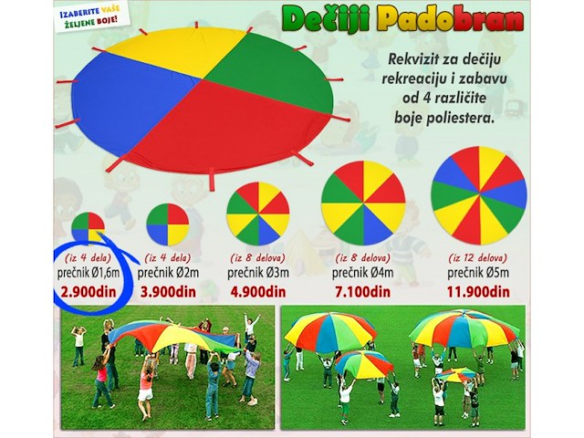 Dečiji Padobran (šareni) - prečnika 1.65m