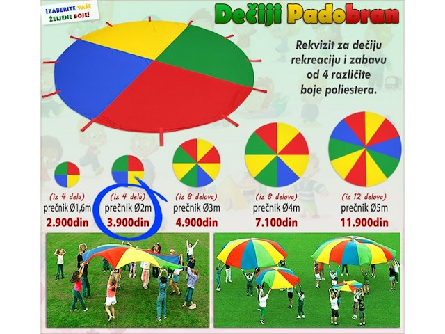 Dečiji Padobran (šareni) - prečnika 2m