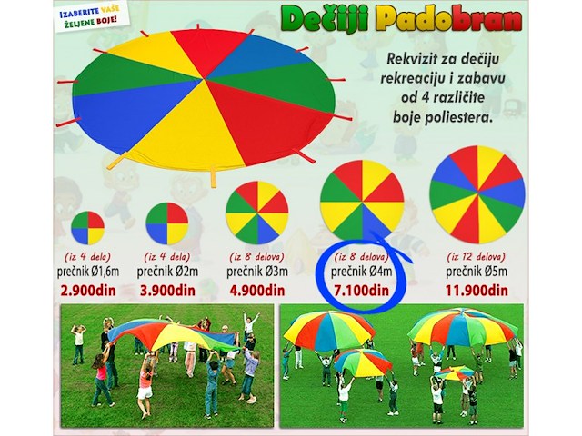 Dečiji Padobran (šareni) - prečnika 5m