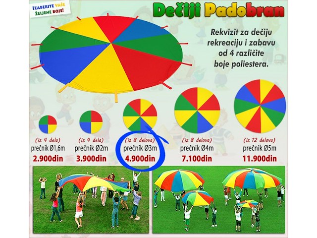 Dečiji Padobran (šareni) - prečnika 4m