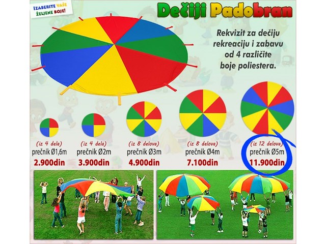 Dečiji Padobran (šareni) - prečnika 3m