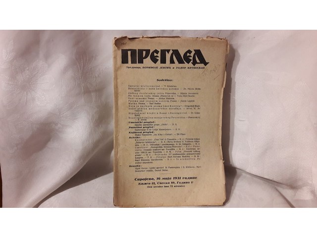 Pregled Sarajevo 16 maja 1931 knjiga VI sveska 89