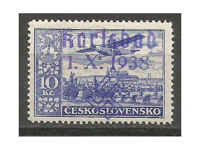 NO Čehoslovačke,Karlsbad-Avionska 10 Kč 1938.,čisto
