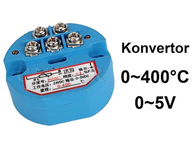 Termo konvertor - PT100 - 0-5V - 24V - 0~400°C