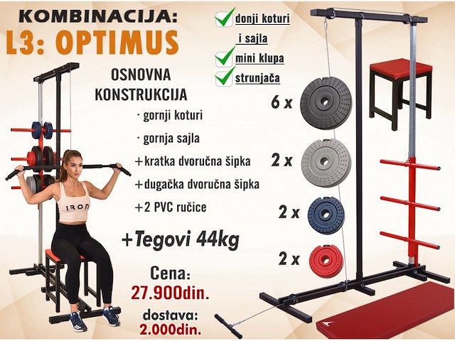 IRON Lat Mašina - GLADIJATOR - Set 3 + 44kg tegova